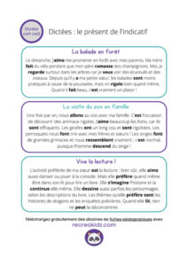 Dictée : le présent de l'indicatif (CE1 - CE2) à imprimer